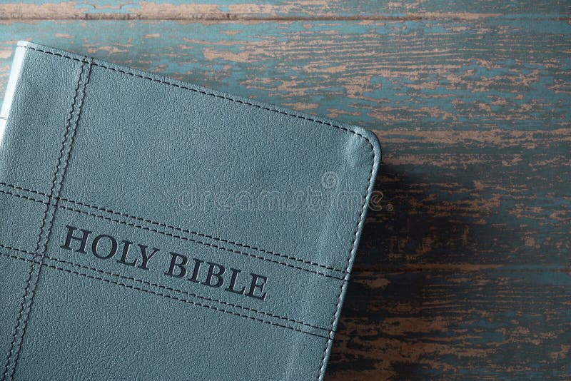 Holy Bible on a Rustic Wooden Table Stock Photo - Image of teal, copy ...
