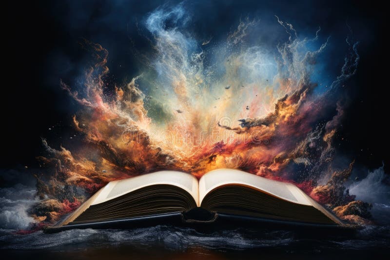 A Holy Bible on a Table with Flames and Light Stock Illustration ...