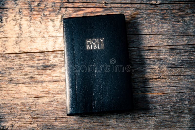 Bible on table stock image. Image of brown, christianity - 195074413