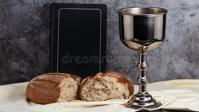 Holy Communion Chalice with Wine and Bread Stock Photo - Image of ...
