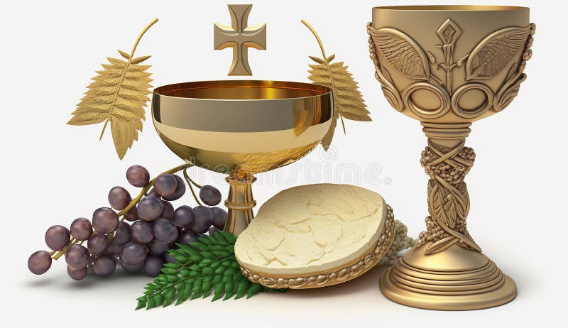 Holy Communion. a Chalice of Wine, Bread, Grapes and Ears of Wheat on ...