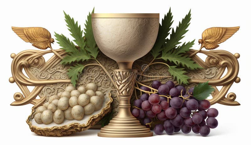 Holy Communion. a Chalice of Wine, Bread, Grapes and Ears of Wheat on ...