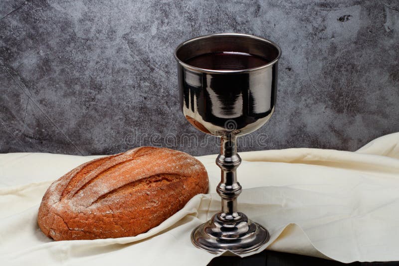 Holy Communion Chalice with Wine and Bread Stock Photo - Image of bread ...