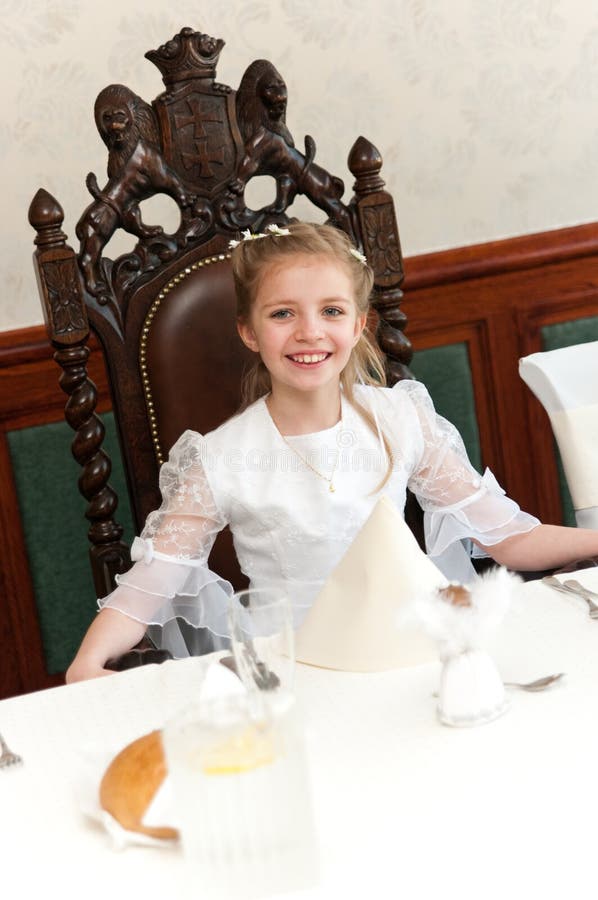 Girl at First Holy Communion Stock Photo - Image of religion, ceremony ...