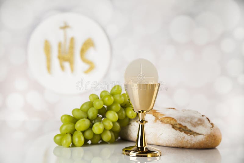 Holy Communion a Golden Chalice, Composition Isolated on White Stock ...