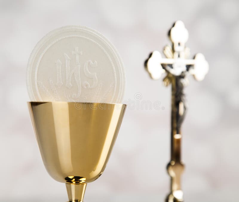 Holy Communion a Golden Chalice, Composition on White Stock Photo ...