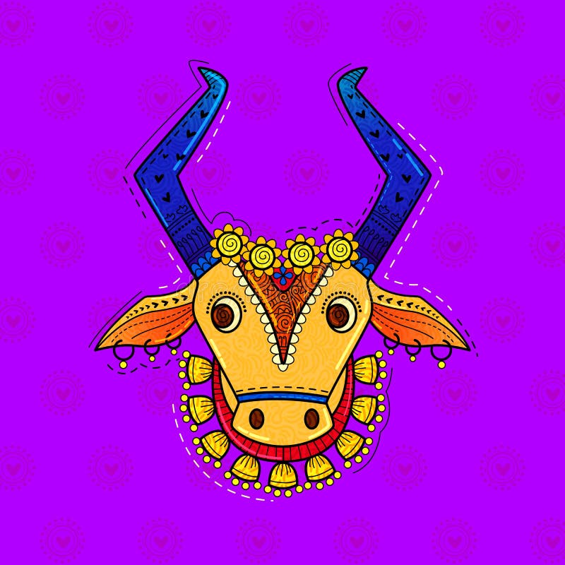 Illustration of Desi Indian Art Style Holy Cow. Stock Illustration ...