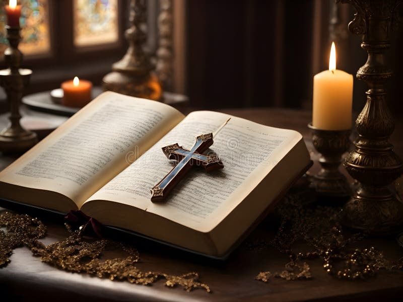 Holy Cross with Bible Book in a Peaceful Place Stock Image - Image of ...