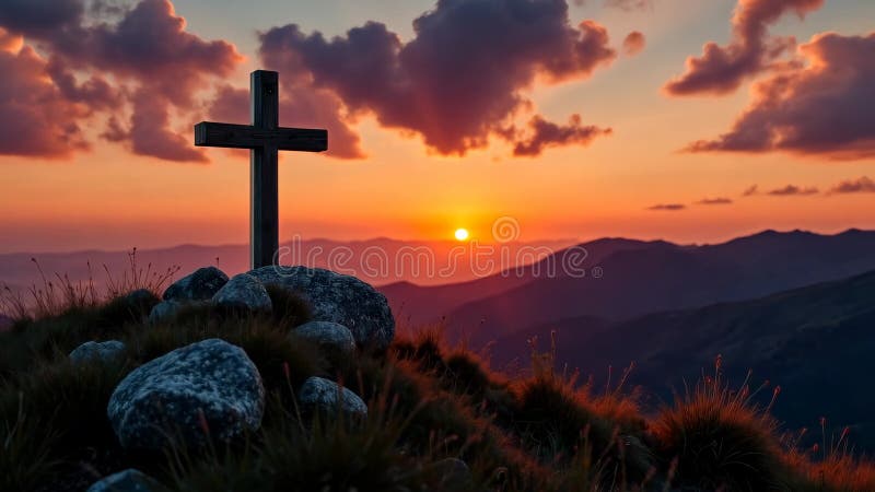 Holy Cross Erected in the Mountains at Sunset Stock Video - Video of ...