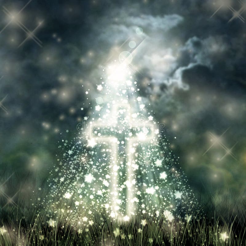 Glowing cross in sky stock illustration. Illustration of church - 22857726