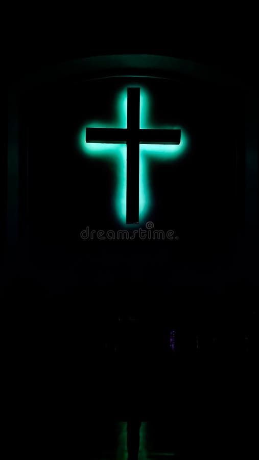 Holy Cross at Night with Neon Lights Stock Image - Image of lights ...