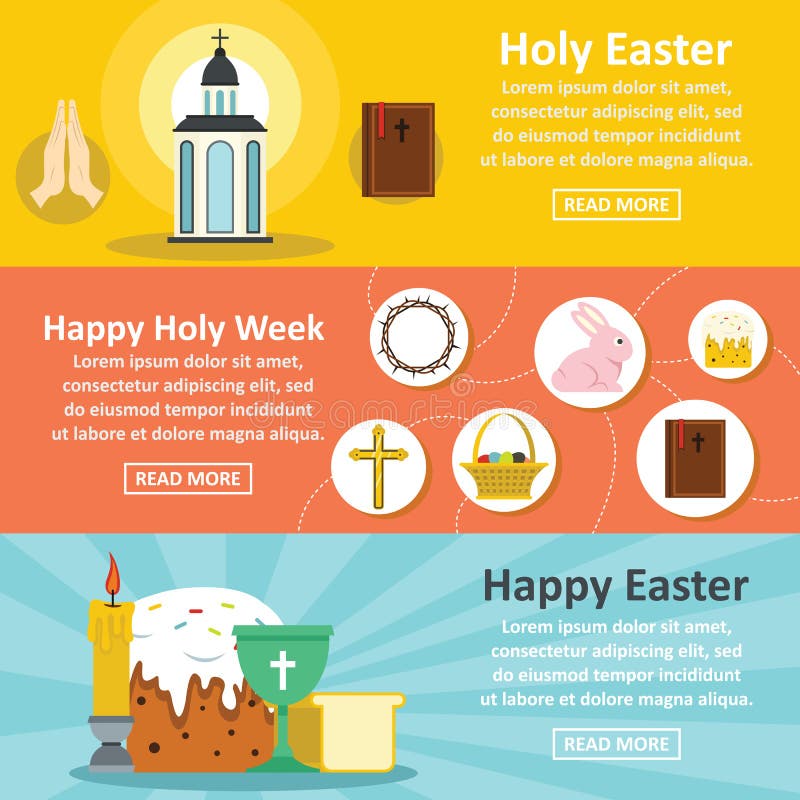 Holy Easter Banner Horizontal Set, Flat Style Stock Vector ...