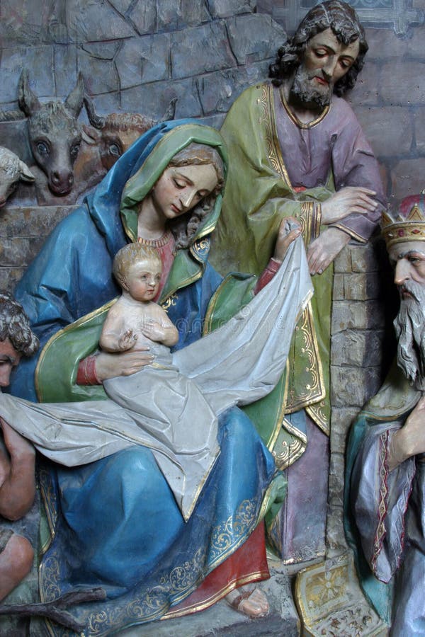 Christmas Religious Greeting Card, Creche Stock Image - Image of ...