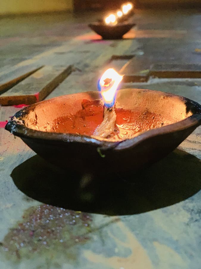 Holy Glowing Flame of Lamp or Group of Diya Glowing at Night Symbolized ...