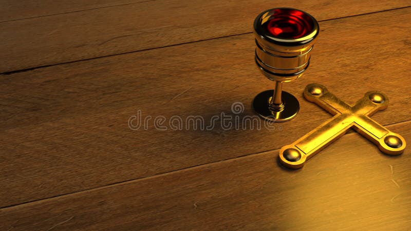 Holy Grail Gold Cross on Wood 3d Rendering for Holy Week Content Stock ...