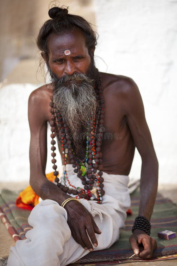 Holy Man with Bindi and Buddhist Prayer Beads Editorial Stock Photo ...