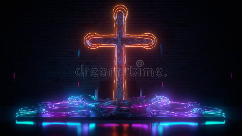 Holy Neon Cross. Generative Ai Stock Image - Image of piety, holy ...