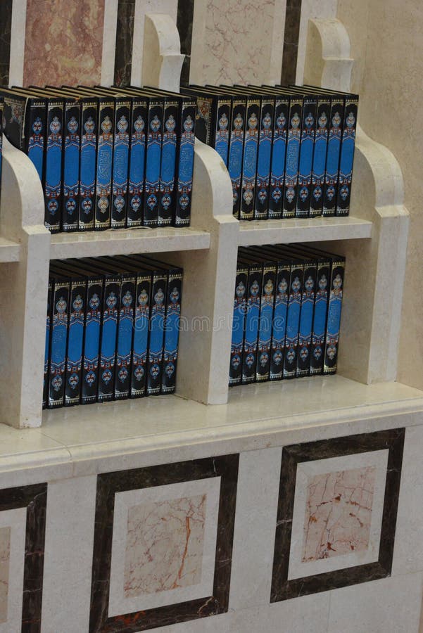 Holy Quran Books in Mosque Shelf Stock Photo - Image of facade, room ...