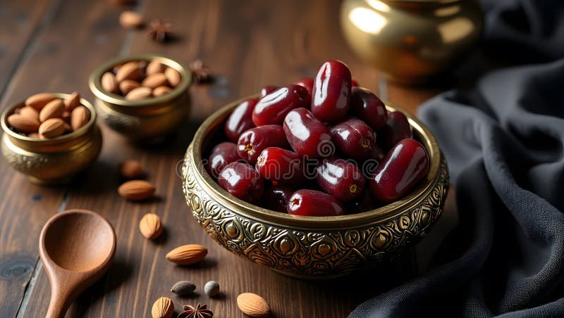 Holy Ramadan Concept. Decorated with Dates and Nuts in a Luxurious ...