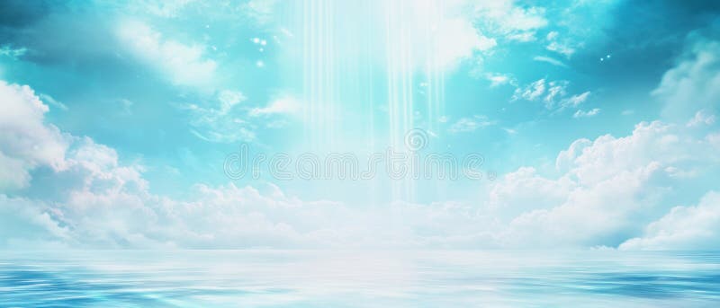 Holy Sky Background with Radiant Rays Illuminating a Tranquil Ocean ...