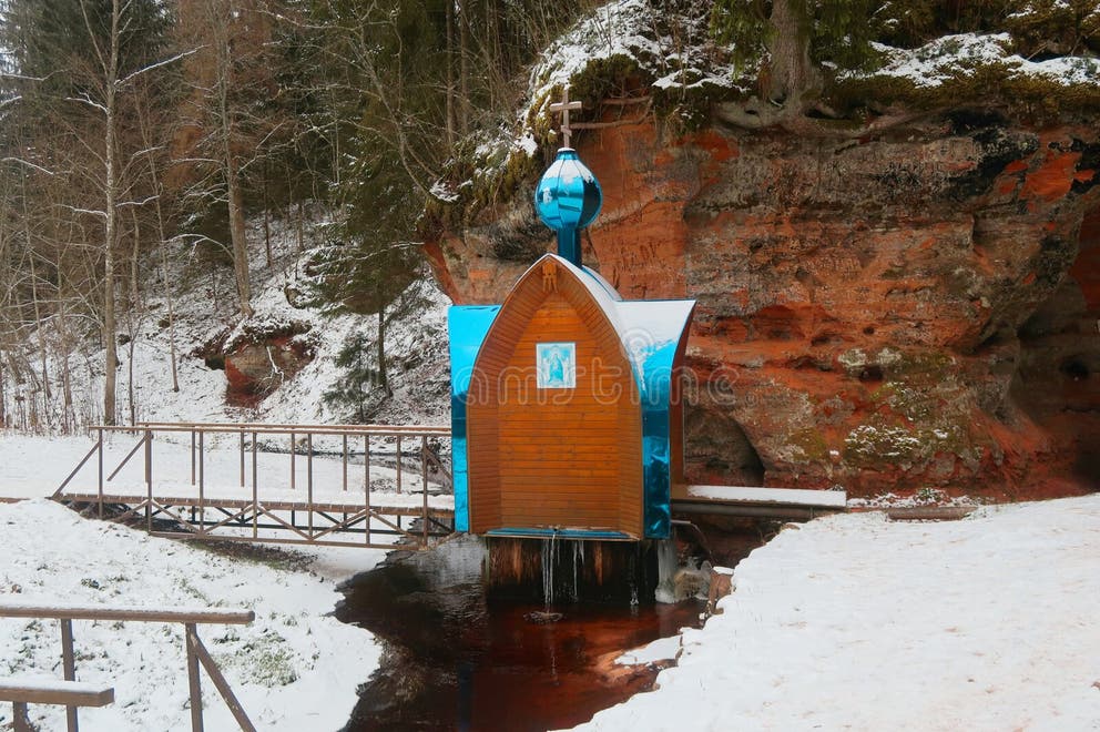 Holy spring in karst caves stock photo. Image of winter - 262524844