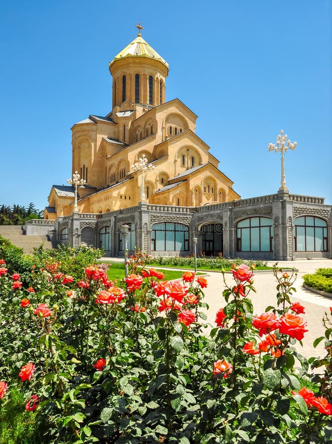 Holy Trinity Cathedral Sameba of Tbilisi at Night, Georgia Stock Photo ...