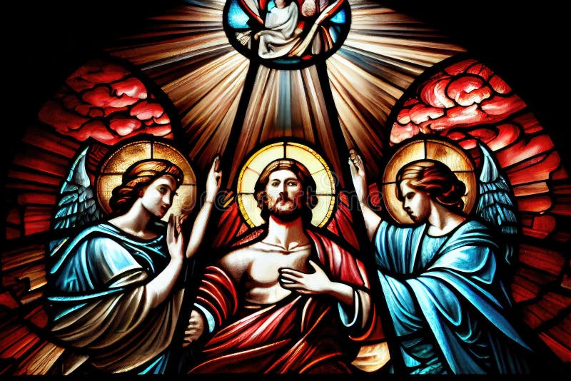 Holy Trinity, Depicted in Stained Glass Window, with Rays of Light ...
