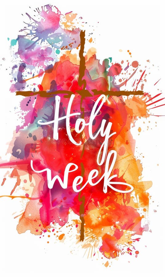 Holy Week Calligraphy Text with Abstract Grunge Cross on Painted Splash ...