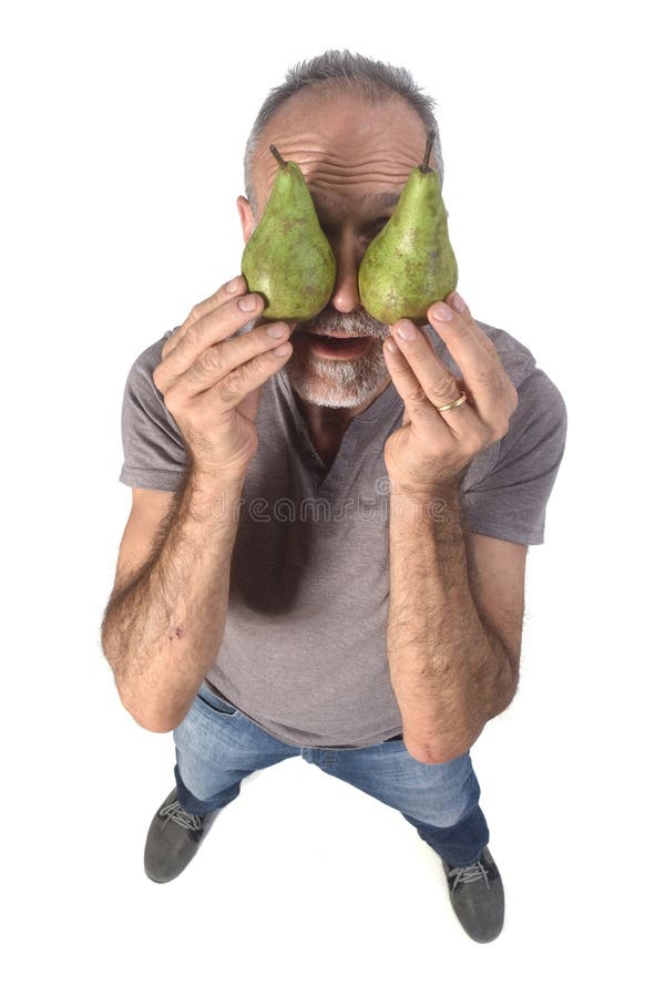 Hombre Con Pera Sobre Fondo Blanco Imagen de archivo - Imagen de fondo ...