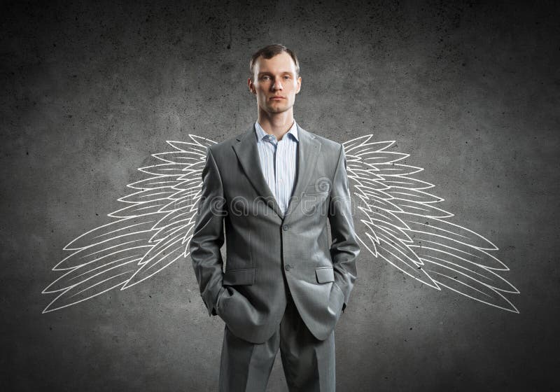 Hombre De Negocios Con Las Alas Foto de archivo - Imagen de pizarra ...