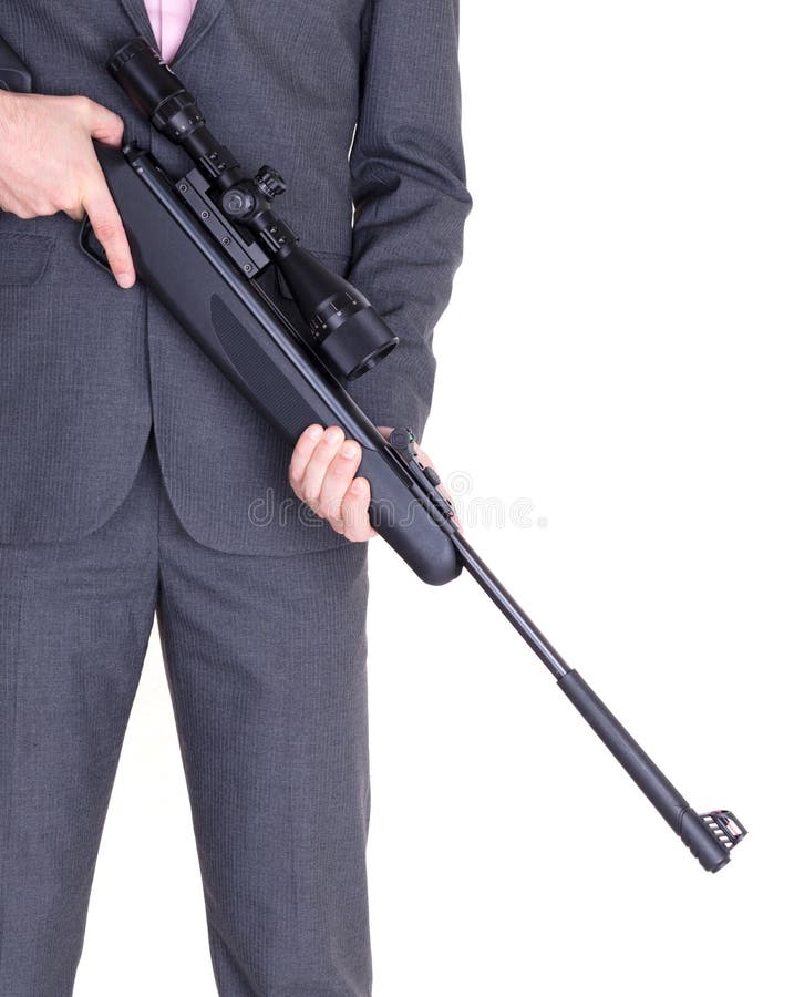 Hombre En Traje Con El Arma, Rifle Imagen de archivo - Imagen de ...