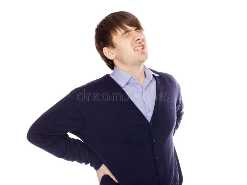 Hombre Joven Con Un Dolor De Espalda Aislado En Blanco Imagen de ...