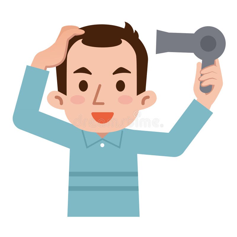 Hombre Para Secar El Pelo Con Un Secador Ilustración del Vector ...