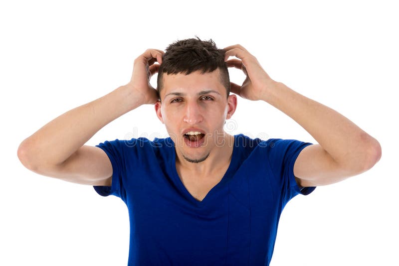 Hombre Pasmado Con Las Manos En Pelo Foto de archivo - Imagen de ...