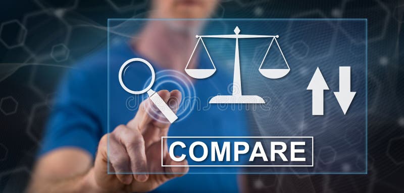 Hombre Que Toca Un Concepto Del Comparar Imagen de archivo - Imagen de ...