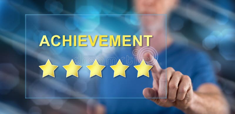 Hombre Que Toca Un Concepto Del Logro Foto de archivo - Imagen de tapa ...