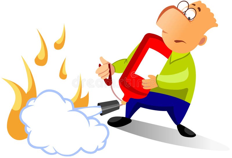 Hombre que usa el extintor stock de ilustración. Ilustración de ...