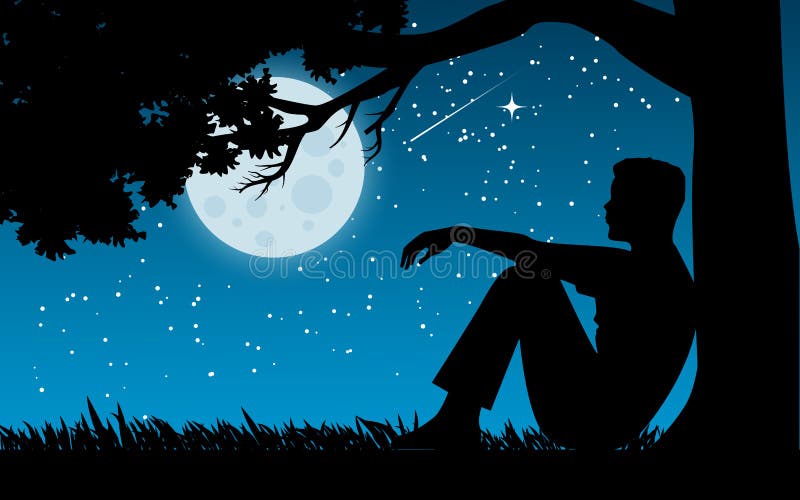 Hombre Solo Que Protagoniza En La Luna Ilustración del Vector ... Hombre Solo Que Protagoniza En La Luna Ilustración del Vector ...