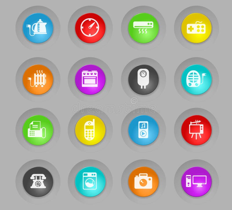 Home Appliances Colored Plastic Round Buttons Icon Set Stock Vector ... Home Appliances Colored Plastic Round Buttons Icon Set Stock Vector ...