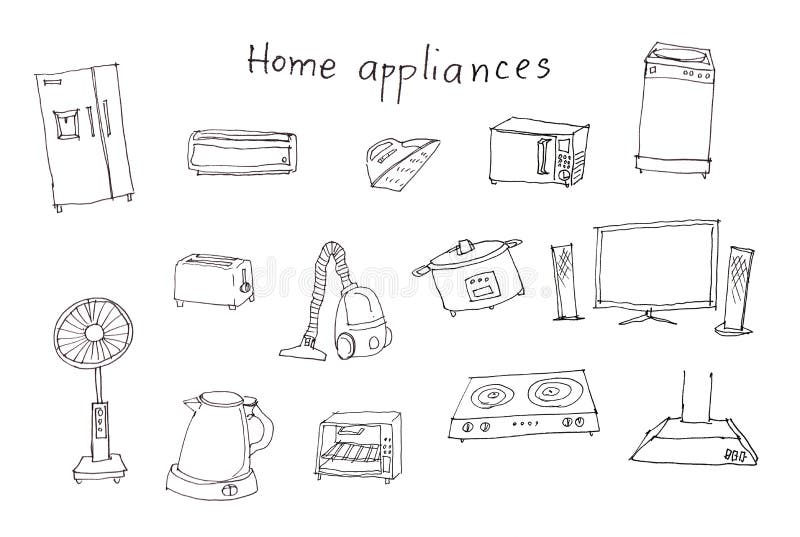 Home Appliances Hand Drawing Stock Illustration - Illustration of iron ...