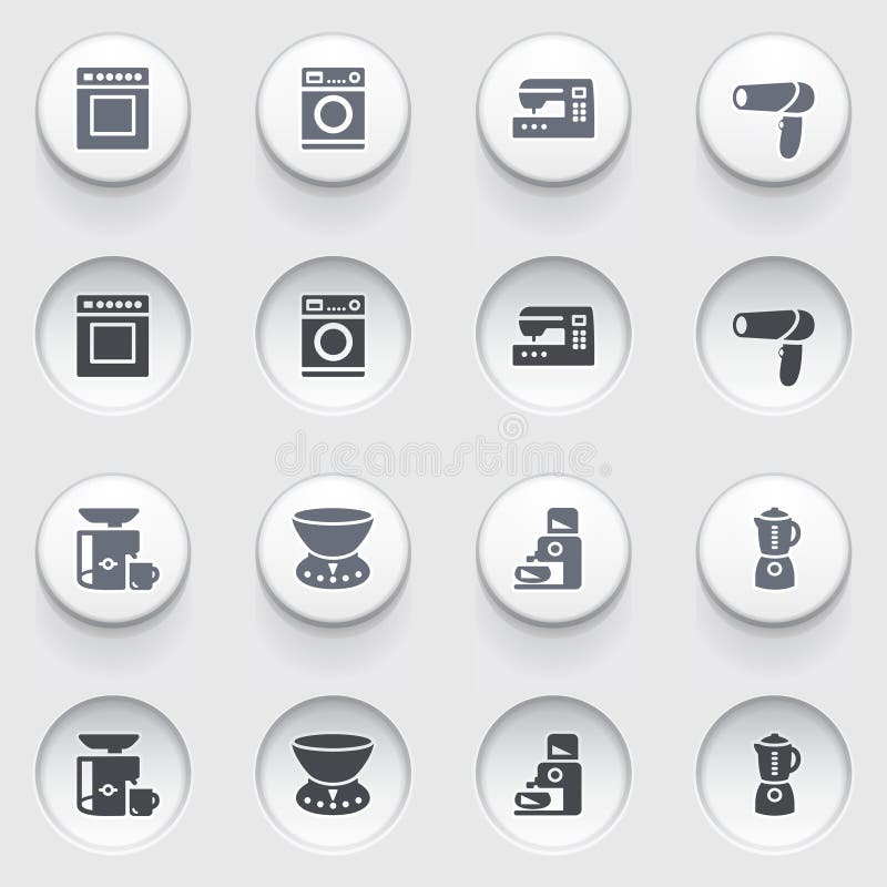 Home Appliances Icons on White Buttons. Set 2. Stock Vector ...