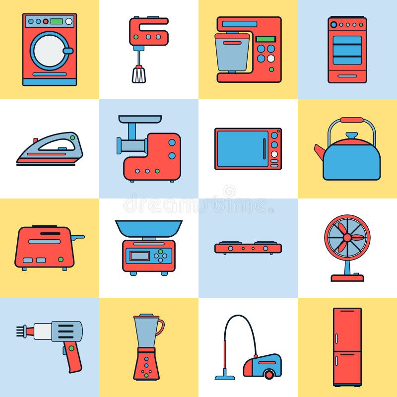 Kitchen Appliances Icons Flat Stock Vector - Illustration of appliances ...