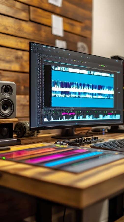 Home Audio Studio Workspace with Computer Generated Using AI. Stock ...