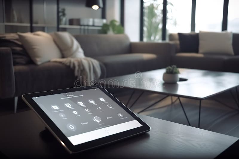 Home Automation App on Tablet in Modern Living. Generative AI Stock ...