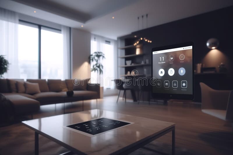 Home Automation App on Tablet in Modern Living. Generative AI Stock ...