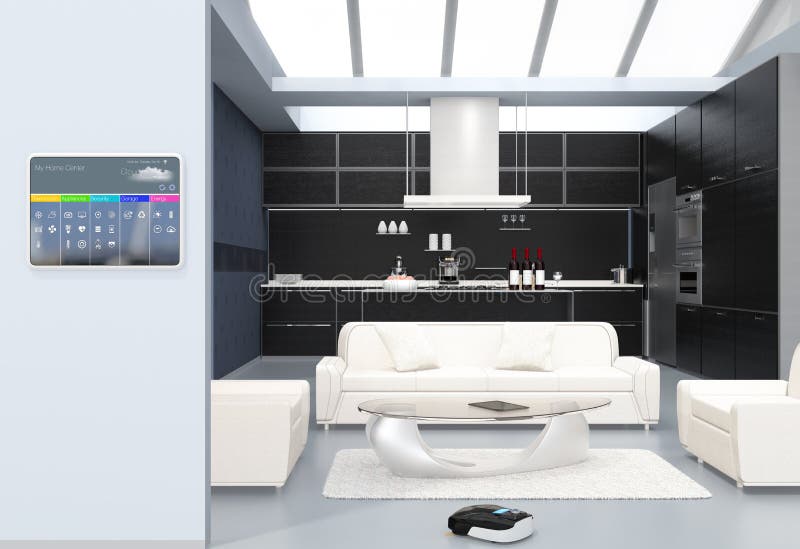 Home Automation Control Panel on the Kitchen Wall Stock Illustration ...