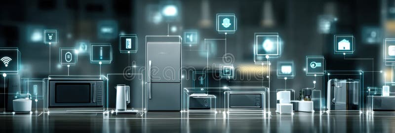 Modern Kitchen Showcasing Smart Appliances Digital Connectivity ...