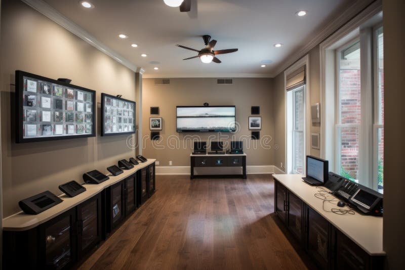 Home Automation System with Wall of Touchscreens and Cameras Stock ...