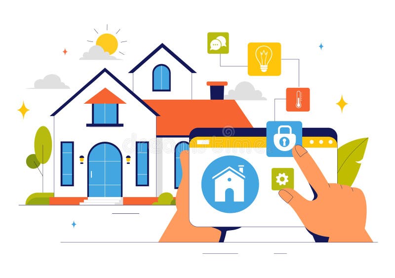 Home Automation Vector Illustration Featuring a Smart Home Controlled ...