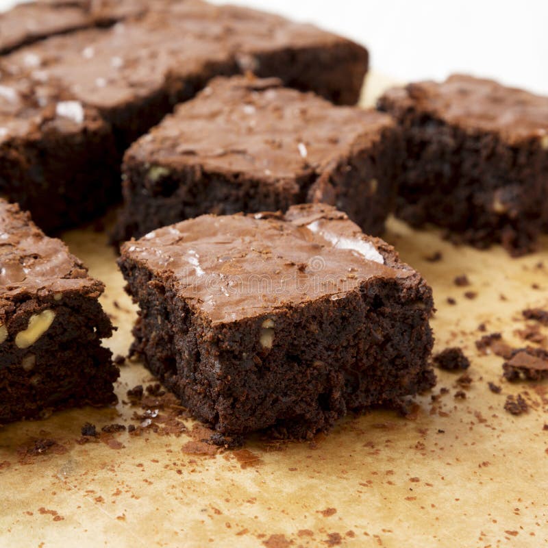 Home-baked Chocolate Brownies on a Baking Sheet, Side View. Closeup ...